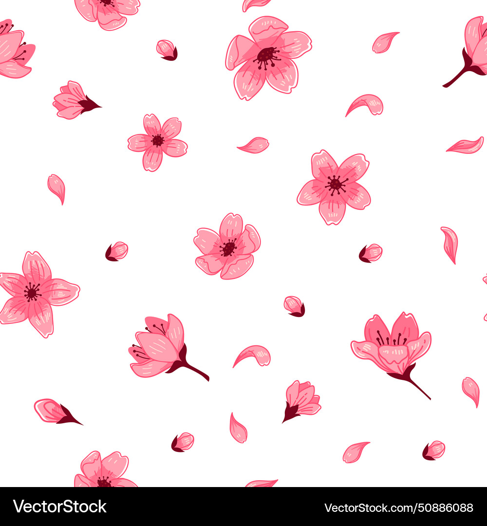 Night cherry blossom seamless texture Royalty Free Vector
