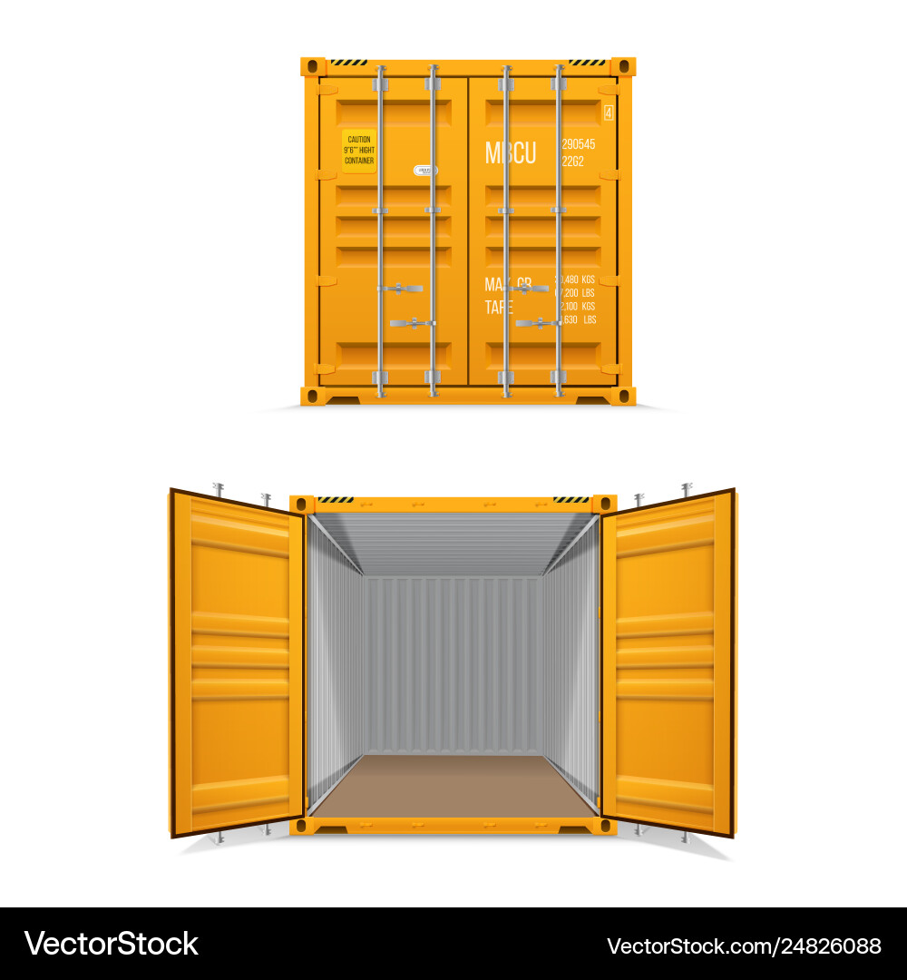Realistic set bright yellow cargo container Vector Image