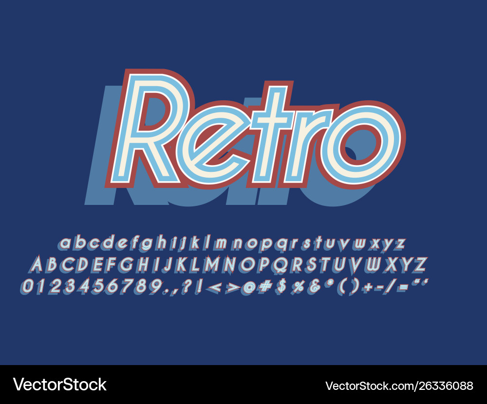 Retro font and alphabet stock Royalty Free Vector Image