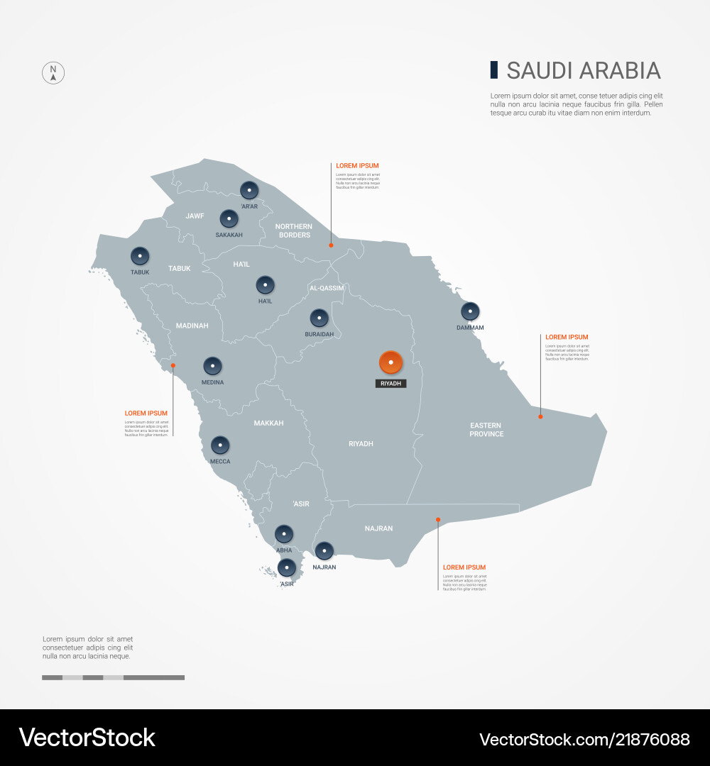 Saudi Arabia Map - Geographic Overview Royalty Free Vector