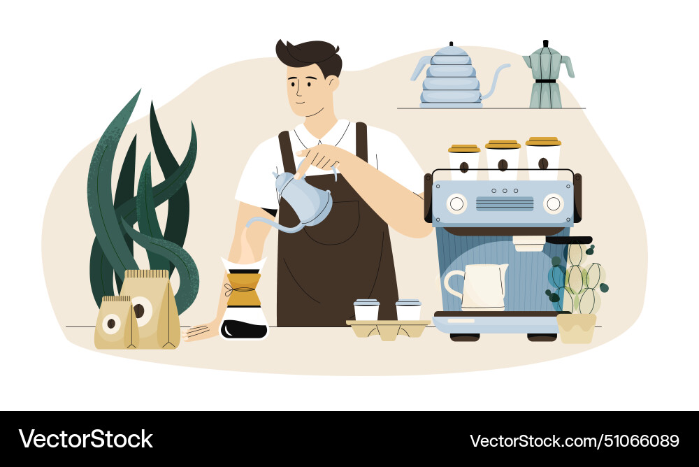 Barista making coffee cartoon cafe worker Vector Image