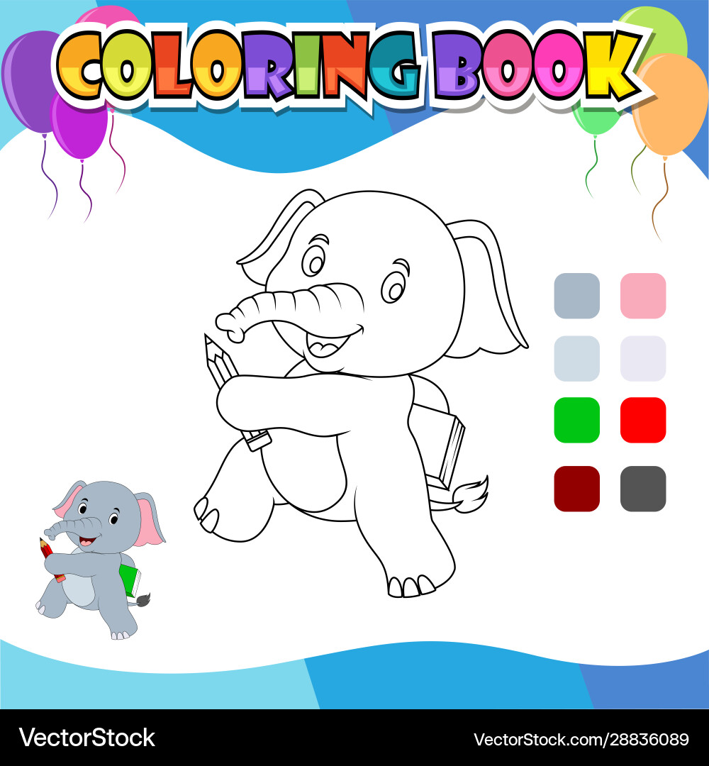 Coloring book elephant holding pencil Royalty Free Vector