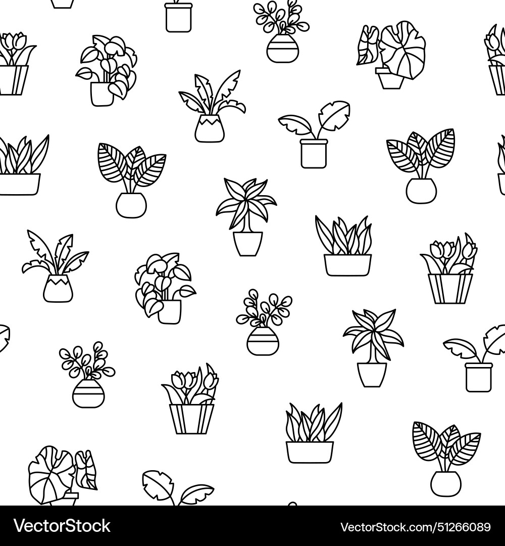 Home plants in pot seamless pattern coloring Vector Image