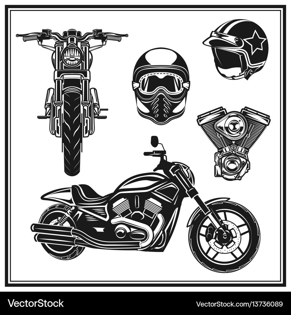 Motorcycle front view and side engine Royalty Free Vector