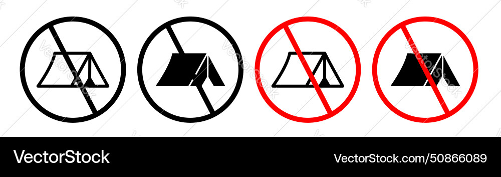 No camping sign icon set prohibition Royalty Free Vector