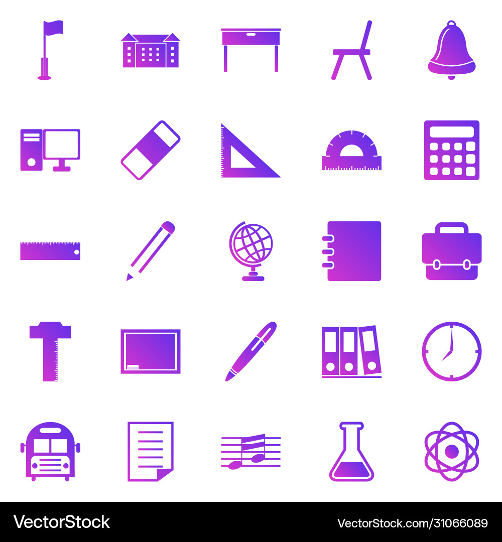School gradient icons on white background Vector Image