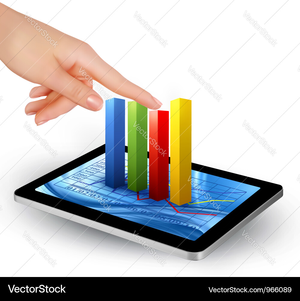 Tablet with diagram and hand Royalty Free Vector Image