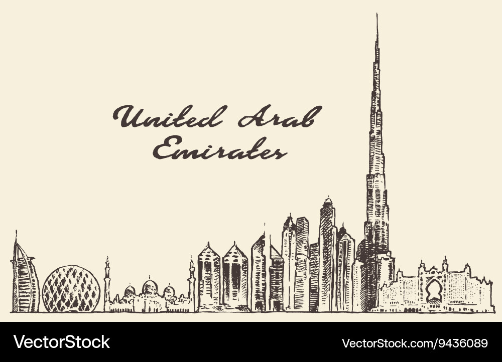 United arab emirates skyline drawn sketch Vector Image