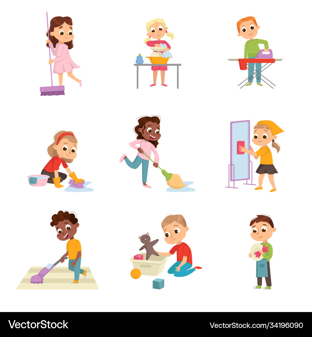 Cheerful Kids Cleaning Royalty Free Vector Image