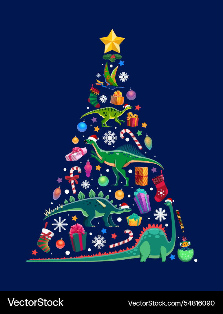 Christmas dinosaurs tree festive decoration Vector Image