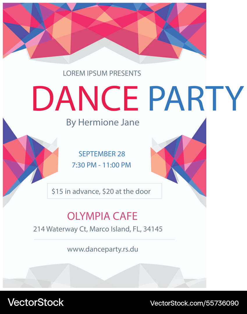 Dance party poster with triangles Royalty Free Vector Image