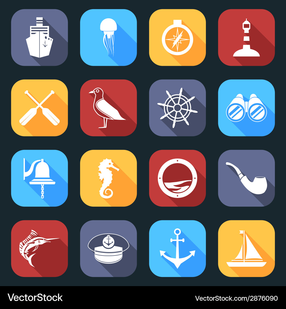 Nautical icons set flat Royalty Free Vector Image