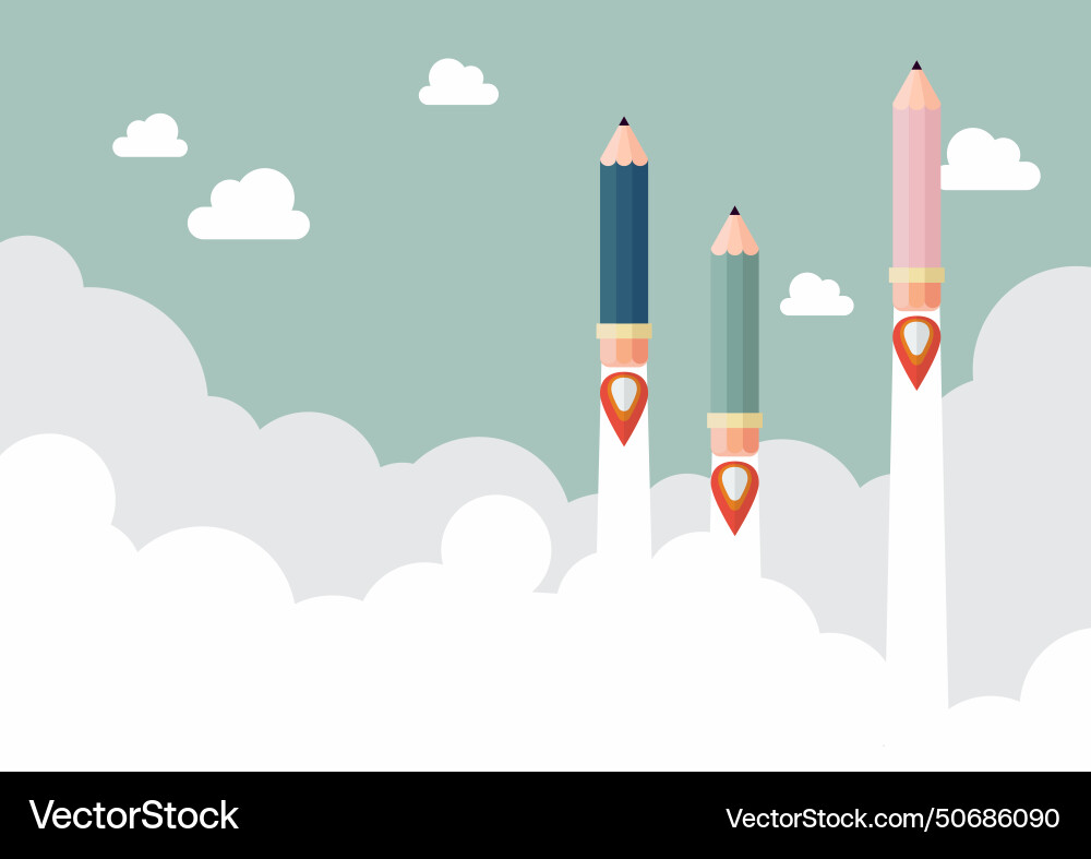 Pencil rockets launching Royalty Free Vector Image
