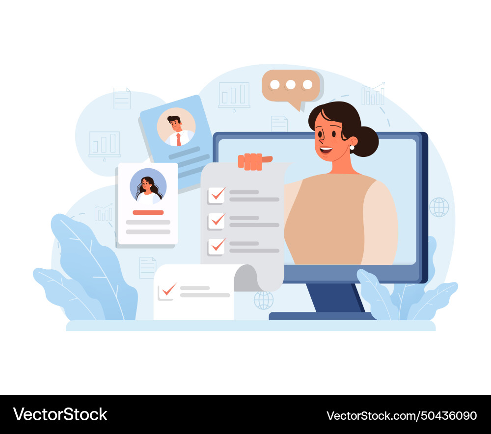 Public opinion polling female character Royalty Free Vector