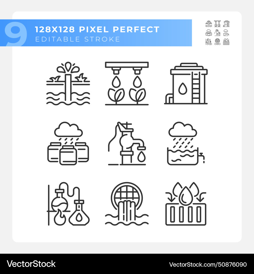 Water industry related linear icons set Royalty Free Vector