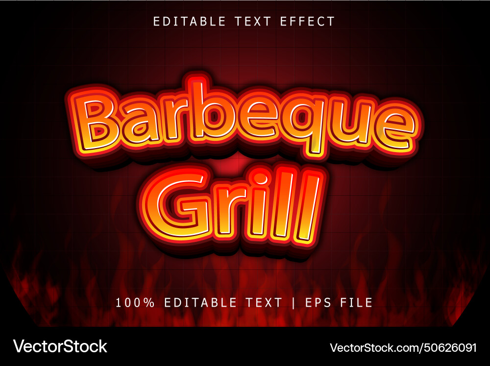 Barbecue grill editable text effect 3 dimension Vector Image