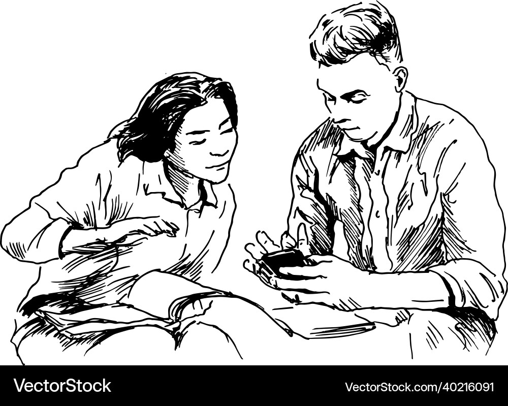 Hand sketch of two young students Royalty Free Vector Image