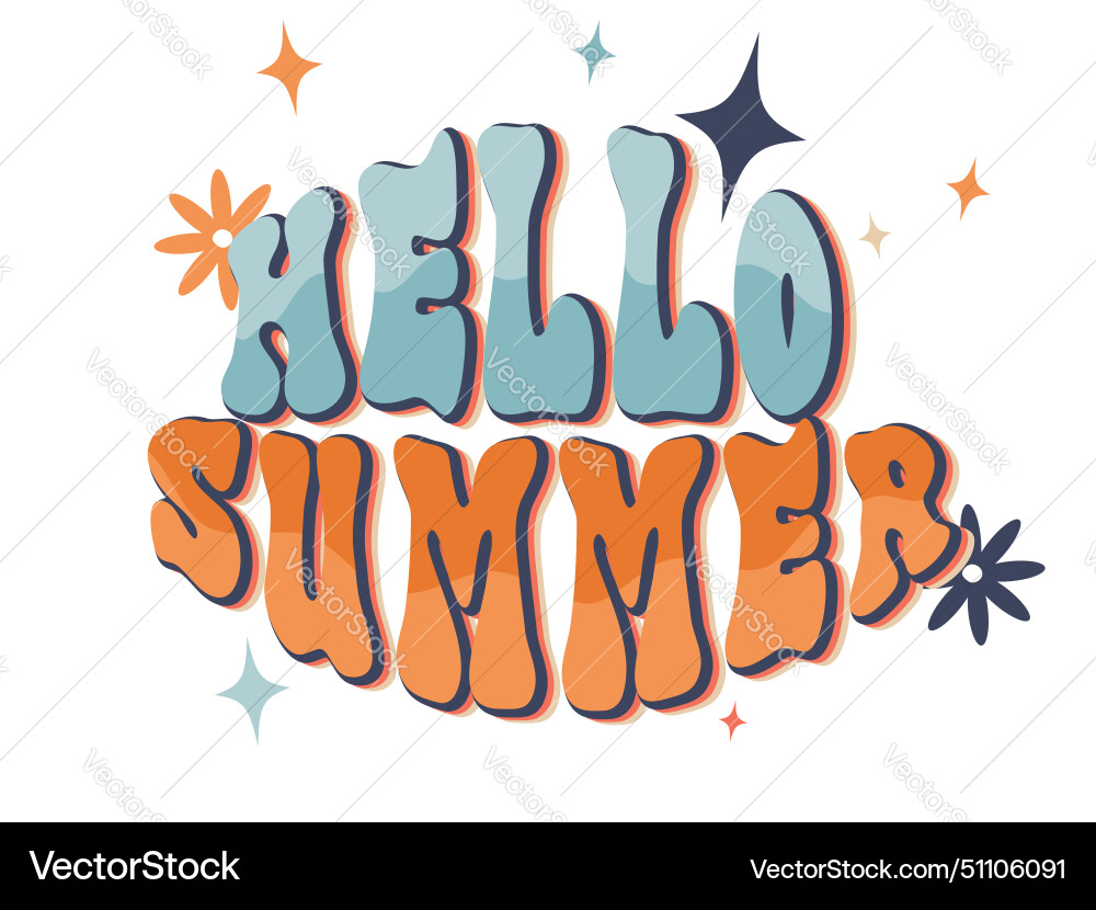 Hello summer groovy style lettering Royalty Free Vector