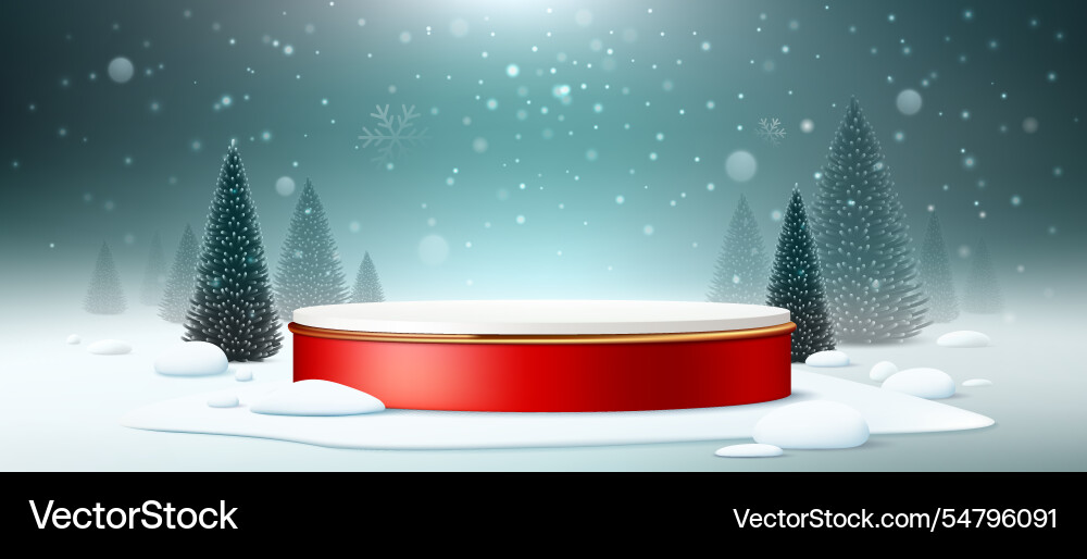 Red and white podium display christmas pine tree Vector Image