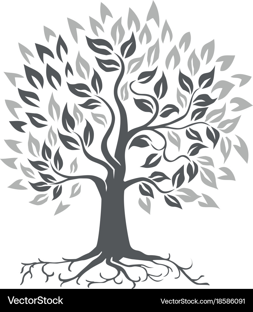 Stylized oak tree with roots retro Royalty Free Vector Image