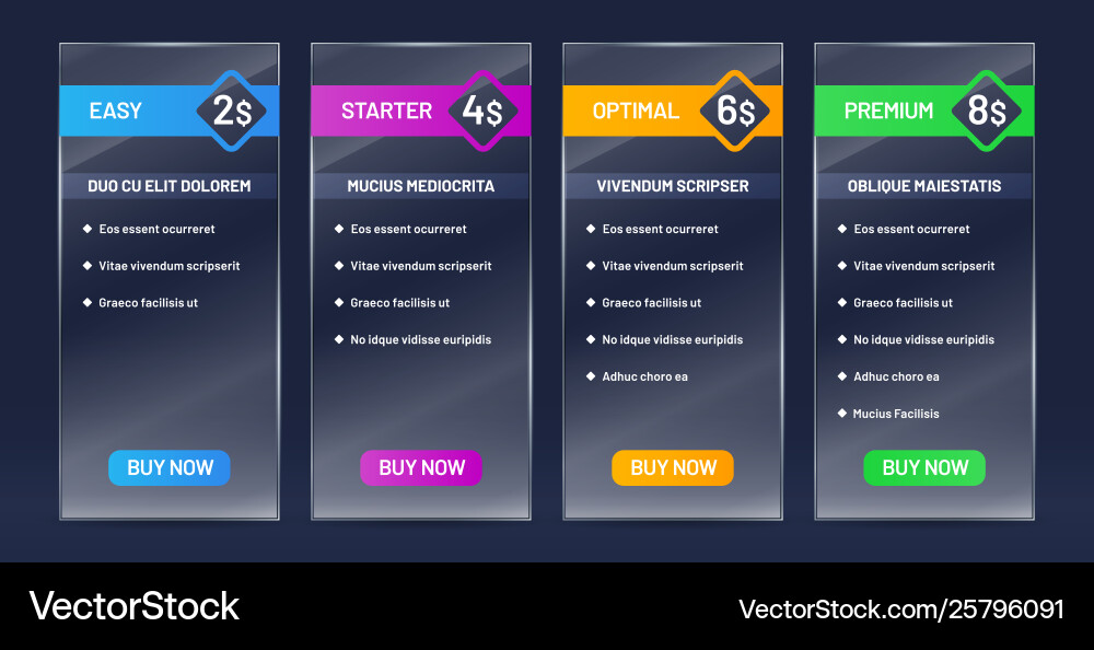Tariff Plans Comparison Chart Royalty Free Vector Image