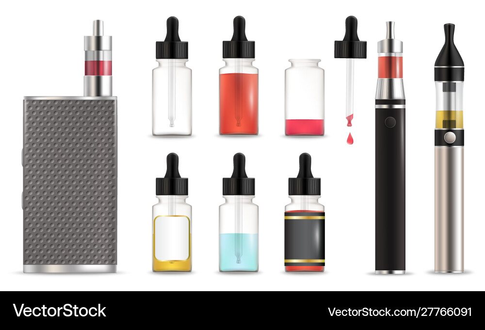 Vape and e-liquid bottle icon set isolated Vector Image