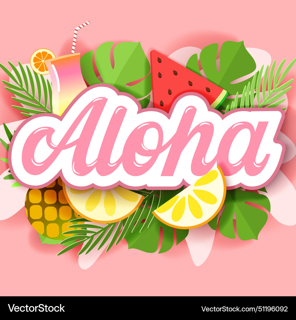 Aloha hand lettering on paper cut background Vector Image