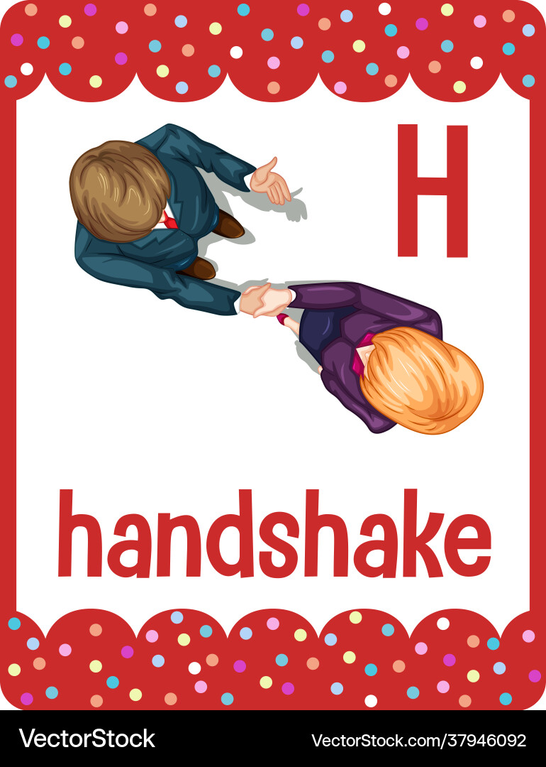 Alphabet flashcard with letter h for handshake Vector Image