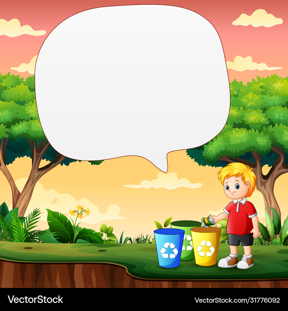 Border template with a boy throwing garbage Vector Image