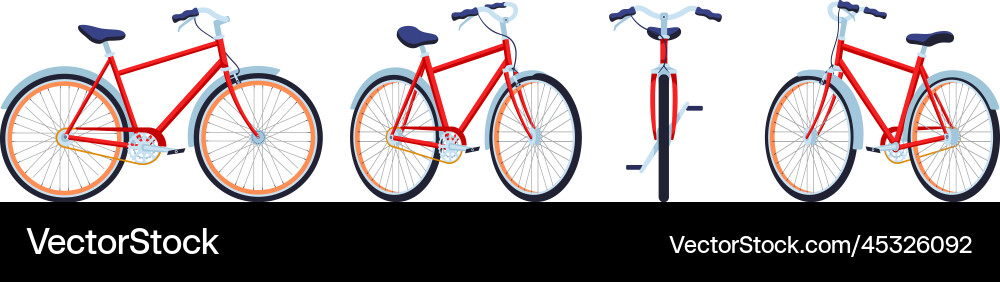 Cartoon Bicycle - Front, Side, Back Views Vector Image