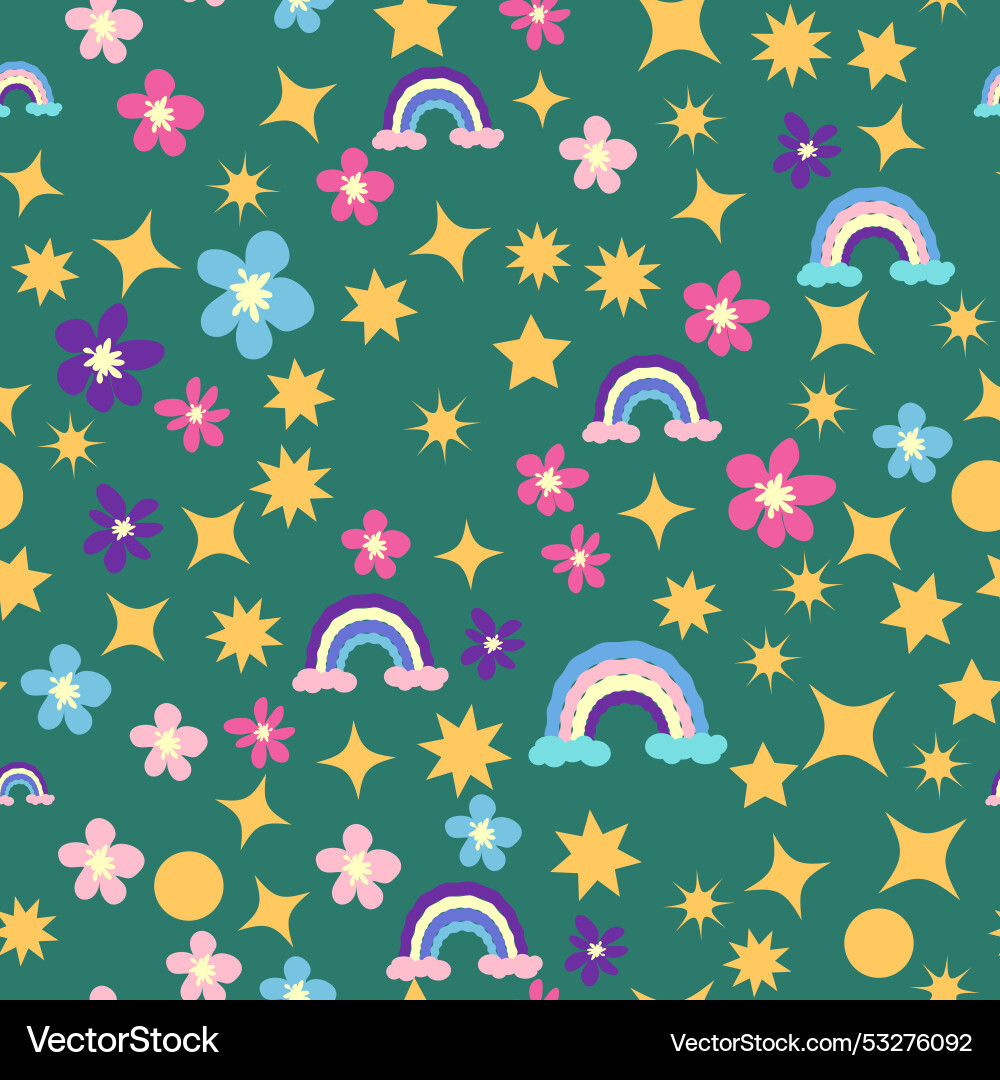 Ditsy flowers rainbows stars seamless pattern Vector Image