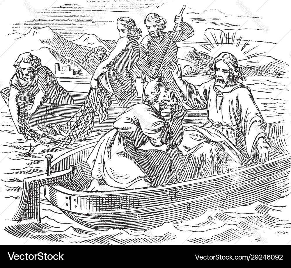 Jesus and the Great Fish Catch Royalty Free Vector Image