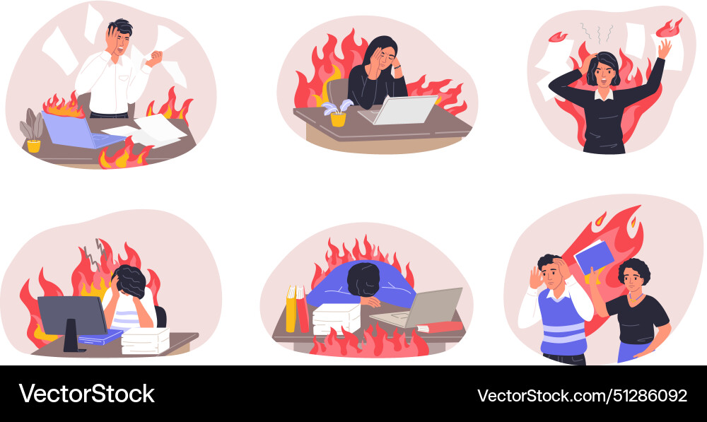 Professional burnout employees on fire at work Vector Image