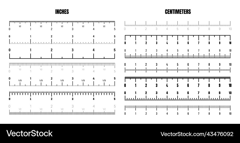 Realistic black centimeter and inch scale Vector Image
