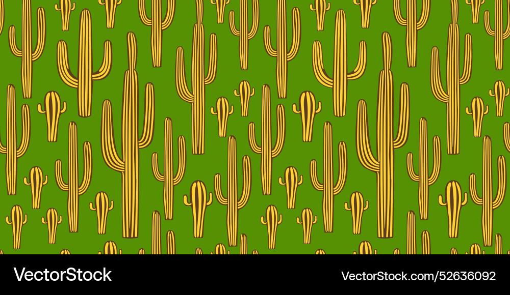 Seamless pattern with yellow cacti on bright Vector Image
