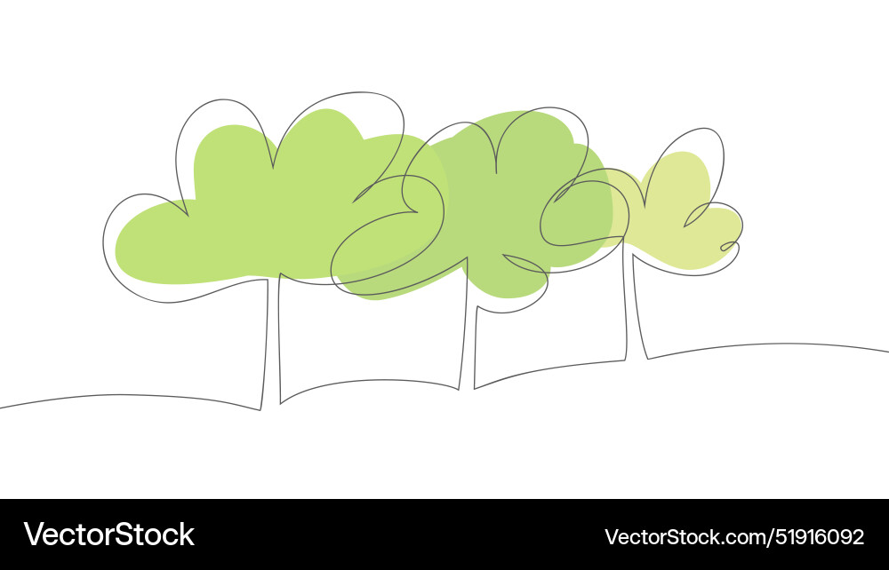 Trees one line art drawing black lines Royalty Free Vector