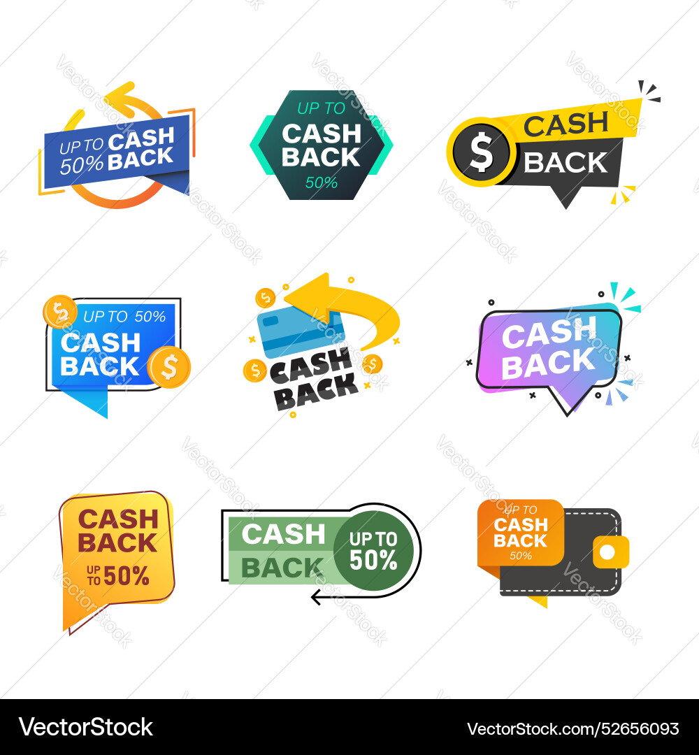 Cashback icon set in flat style money back label Vector Image