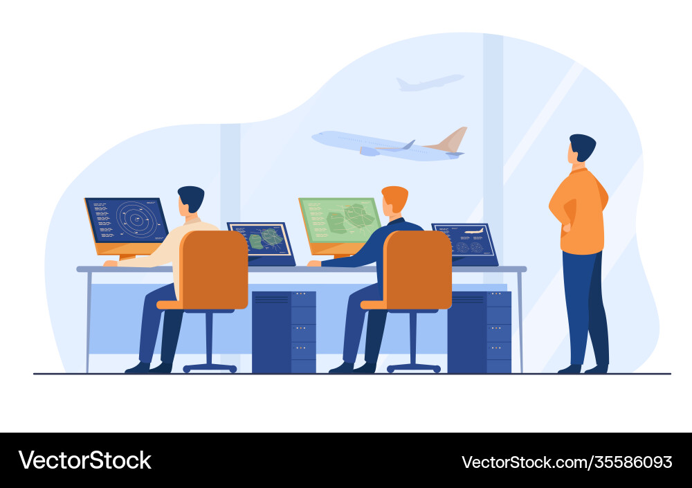 Flight control center isolated flat Royalty Free Vector