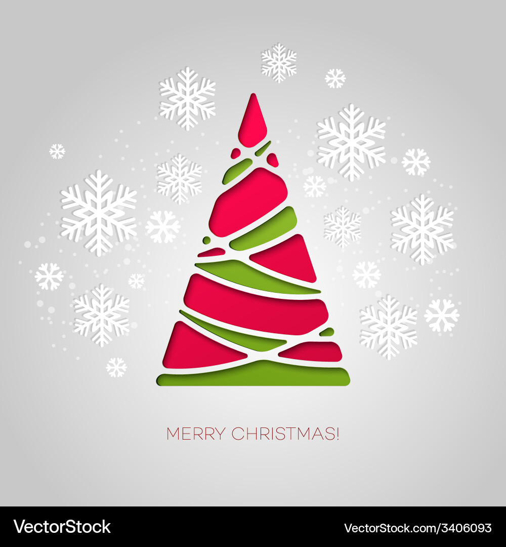 Merry christmas tree greeting card paper design Vector Image