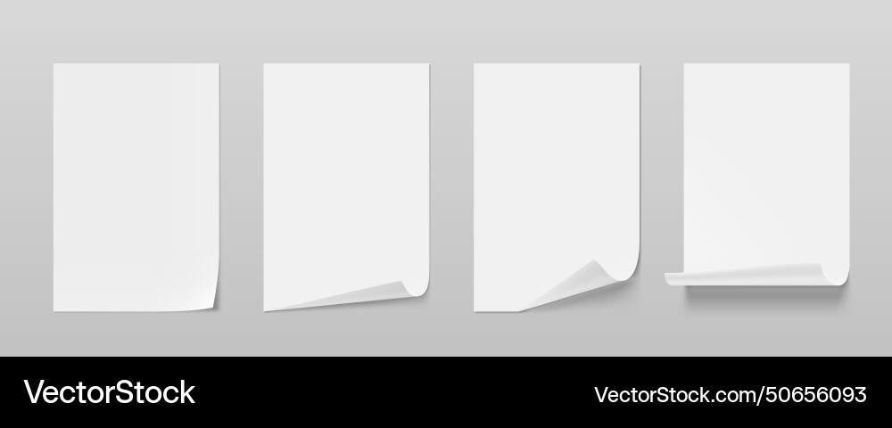 Realistic clear paper sheet with curled corner set