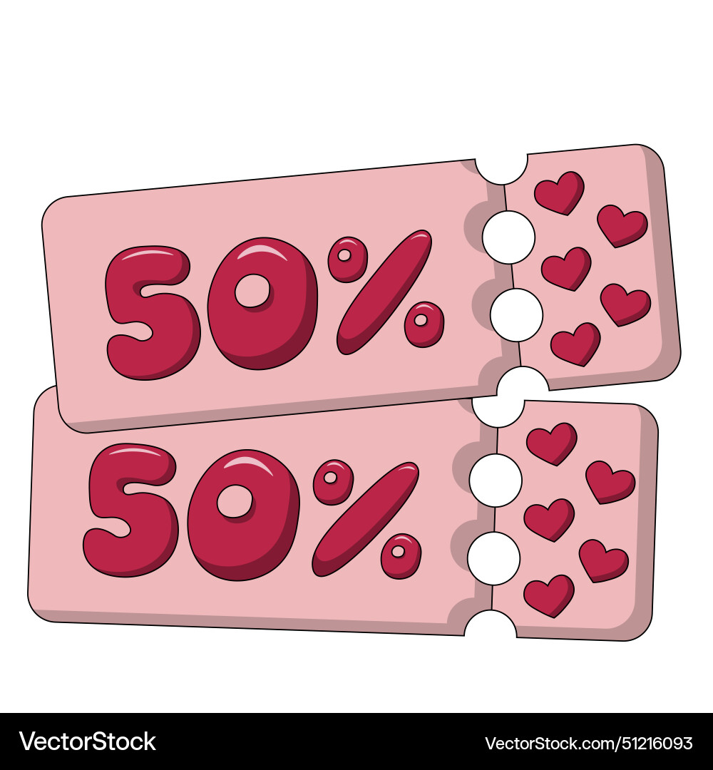 Two discount coupons with hearts in color Vector Image