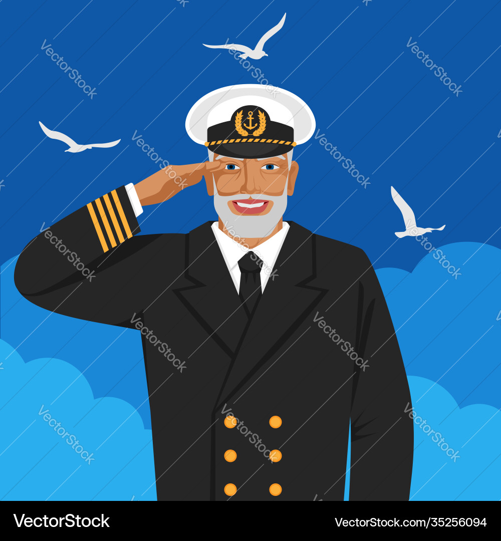 Captain sea ship in uniform saluting Royalty Free Vector