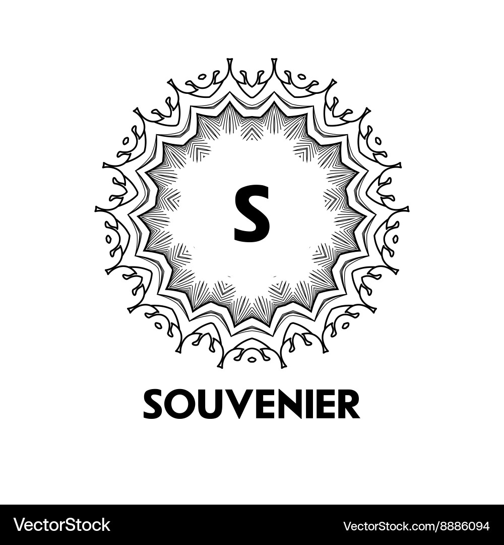 Monogram design floral outline frame Royalty Free Vector