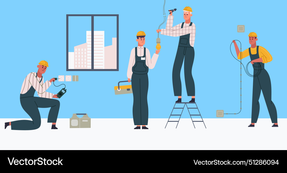 Professional electricians workers doing Royalty Free Vector
