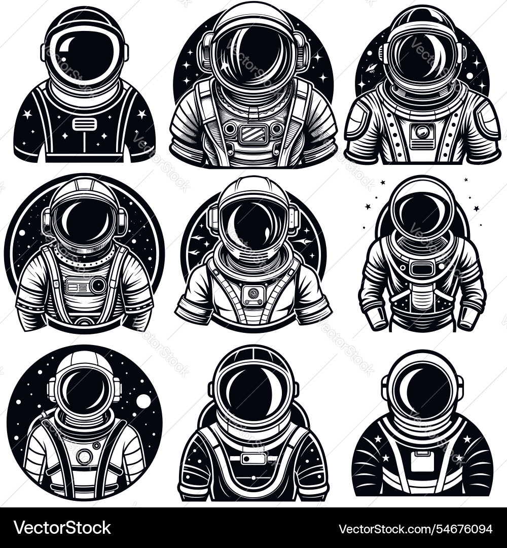 Set of astronaut in various poses outer space Vector Image