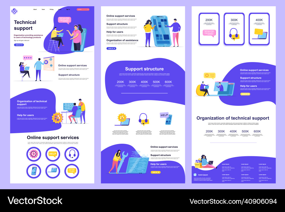 Technical support flat landing page Royalty Free Vector