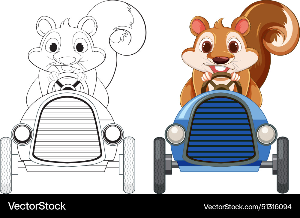Two squirrels in cars showcasing joy Royalty Free Vector