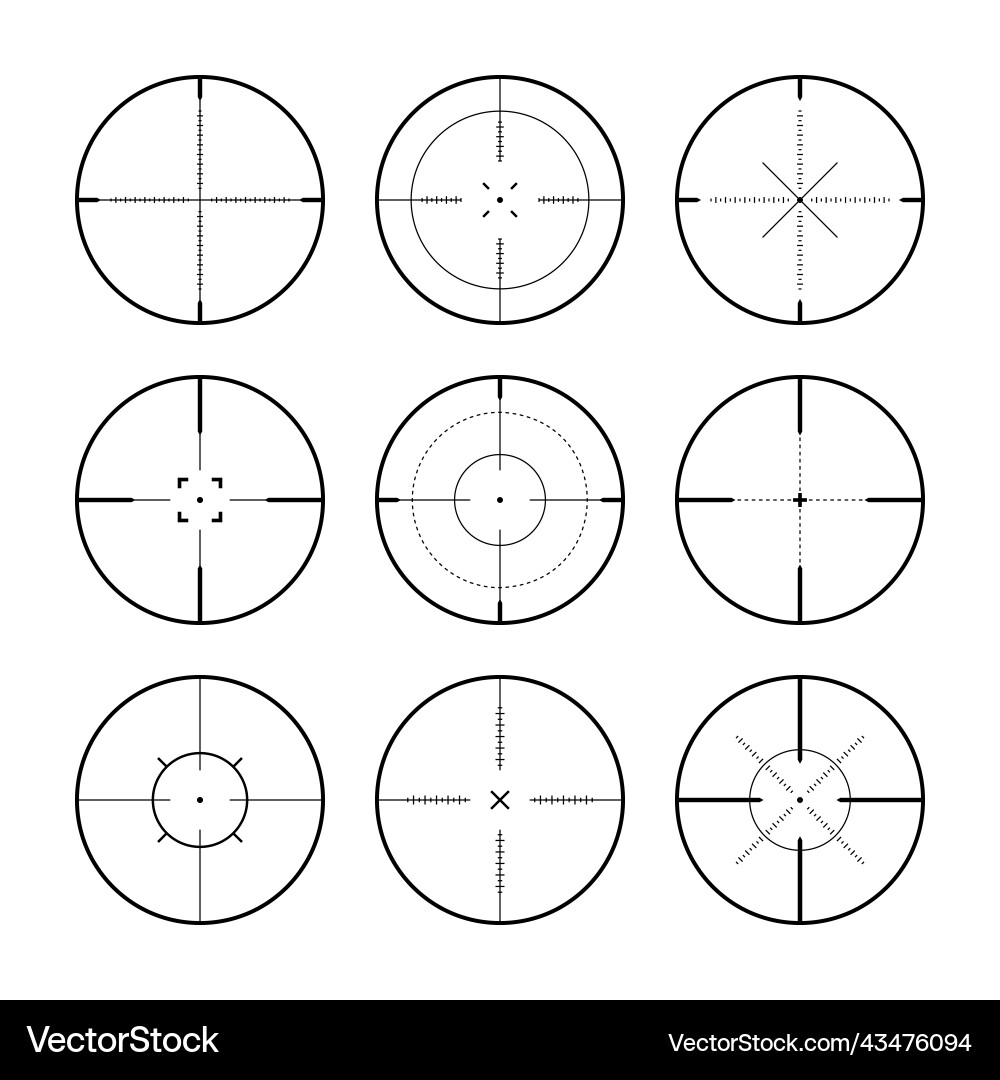 Various sniper rifle sights weapon optical scope Vector Image