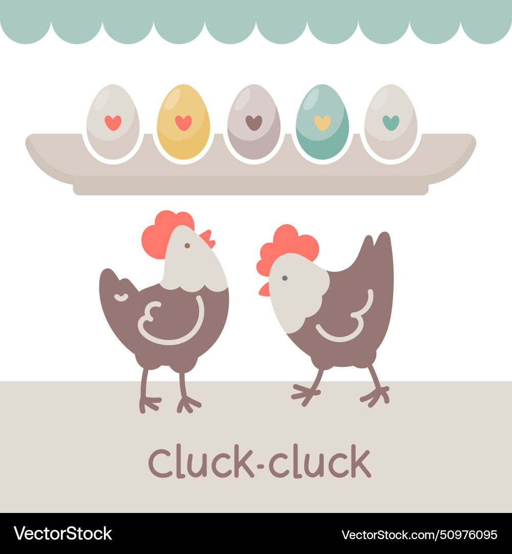 Cartoon farm chickens easter eggs with hearts Vector Image