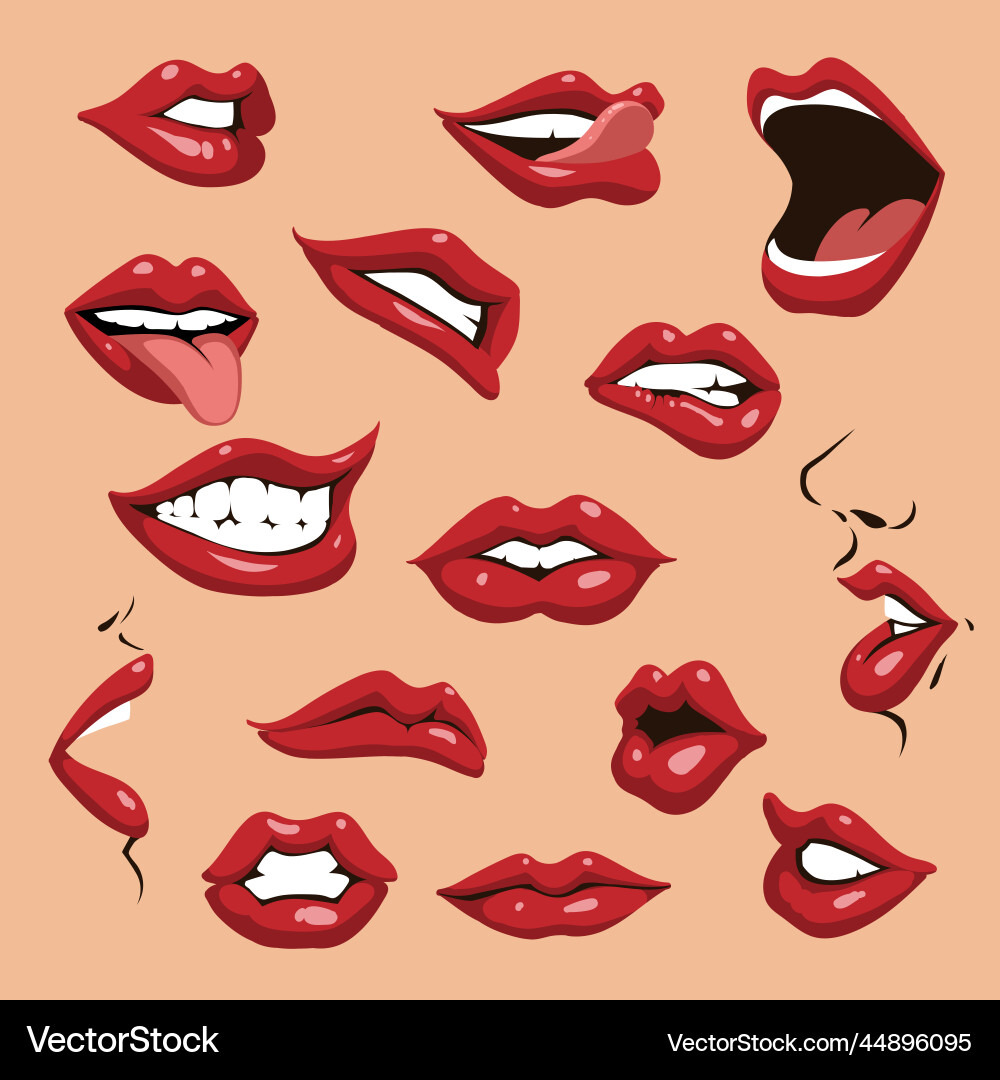 Cartoon lips set Royalty Free Vector Image - VectorStock